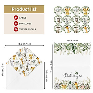 Artoid Mode 24 Pack Elephant Giraffe Thank You Cards Animal Greeting Cards Gift With Envelope Sticker Blank Note Cards for Birthday Wedding Baby Shower Bridal Shower, 4 x 6 Inch