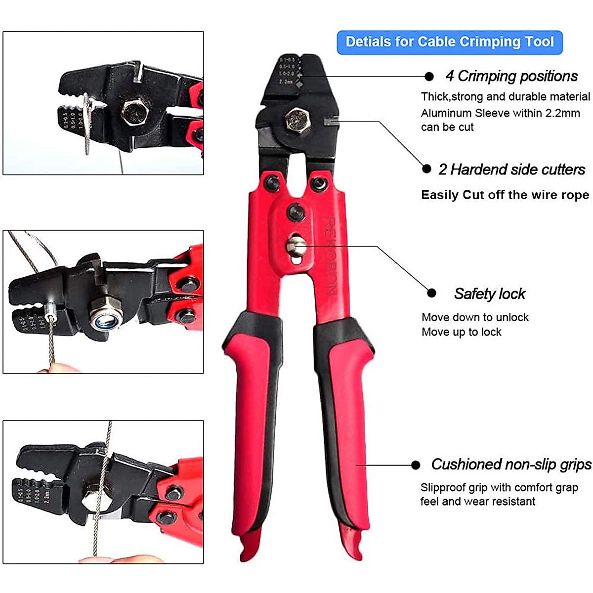 Crimping Tool, Wire Rope Crimping Tool, Up To 2.2mm Swager Crimper Fishing Wire Crimping Tool with 100 PCS Aluminum Double Barrel Ferrule Crimping Loop Sleeves Kit with Cutting Function for Cable