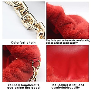 NAARIIAN dumpling fur bag Feather Tote Evening cloud bags Fuzzy Handbags Faux Fox Fur Purse for women (Christmas Red)