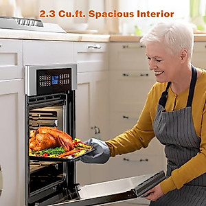 Empava 24 inch Electric Single 10 Cooking Funcitons, Stainless Steel Built-in Wall Convection Ovens with Screen Touch Control, 360° Rotisserie