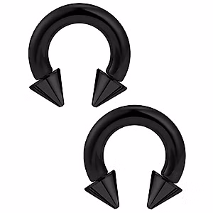 Ftovosyo PA Ring Internally Threaded Spike Circular Barbells Horseshoe Black Large Septum Ring Ear Gauges Earrings 8G 3mm 12mm 1/2" Surgical Steel Pierced Body Jewelry for Women Men
