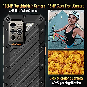 Ulefone Power Armor 19 Rugged Smartphone(2023 New), Temperature Measurement 108MP Main Camera, 17GB+256GB MTK Helio G99, 9600mAh Battery 66W Fast Charge, 6.52” FHD+ Corning Gorilla Screen, Android 12
