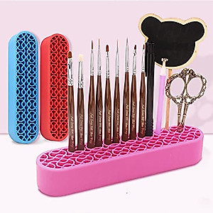 AKOAK 1 Pack Silicone Makeup Brush Holder, Cosmetics Storage Box Desktop Finishing Container, Painting Pen Holder Sewing Craft Organizer (Blue)