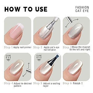 HOSAILY 15ml Cat Eye Gel Nail Polish, New Mirror Nude White Diamond Glitter Holographic Shiny Nail Polish with Magnet, Reflective Translucent UV Gel for Salon Home DIY Nail Manicure