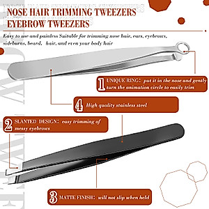 4 Pieces Nose Hair Tweezers Scissors Set Include Nose Hair Trimming Tweezers, Curved and Rounded Nose Hair Scissors, Precision Eyebrow Tweezers for Nose Hair, Eyebrows, Eyelashes, and Ear Hair