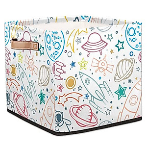 Cube Storage Bins 13 Inch Fabric Storage Basket Star Rocket Square Storage Bins Collapsible Nursery Storage Bin Organizer Basket Galaxy Storage Box for Shelves, Closet