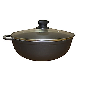 IMUSA USA Black 3.5Qt Nonstick Caldero with Glass Lid and Steam Vent (Dutch Oven), 3.5-Quarts