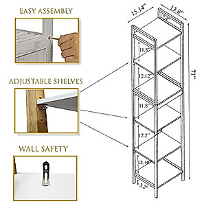 Evideco French Home Goods Tower Shelving Unit Storage Padang 6 Shelves Bamboo Frame Wood White