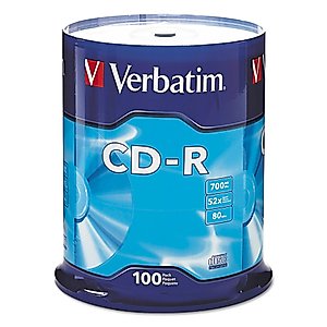 Verbatim CD-R 700MB 52X Shiny Silver Silk Screen Printable - 100pk Spindle