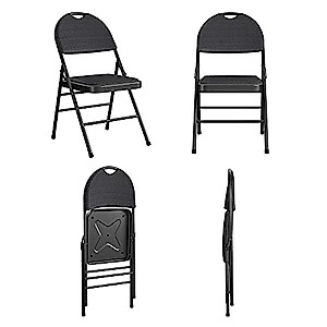 COSCO Essentials Commercial XL Comfort Fabric Padded Metal Folding Chair with Contoured Seat Back, 300 lb. Weight Rating, Triple Braced, 4-Pack, Black