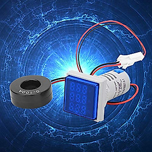 AC Current Voltage Tester with 3-Digit LED Display Multifunction Voltmeter Ammeter Square Frequency Meter Multimeter Panel (Blue)