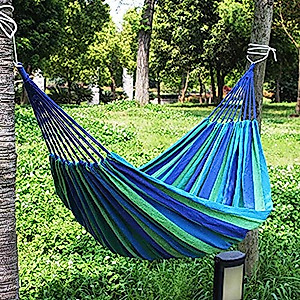 Garden Canvas Cotton Hammock Single/Two People Load Bearing 450 Lbs with Carrying Bag for Indoor Outdoor Garden Patio Park (260 x150 cm/Blue)