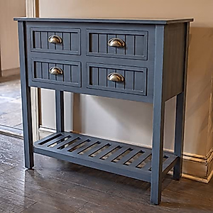 Decor Therapy Bailey Bead Board 4-Drawer Console Table, Antique Navy