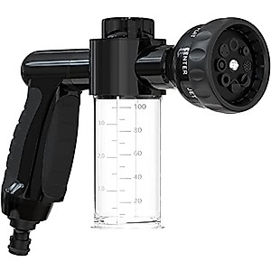 Garden Hose Nozzle, High Pressure Spray Gun Nozzle, 8 Spray Patterns for Watering Plants, Lawn, Patio, Cleaning, Showering Pet with 3.5oz/100cc Soap Dispenser Bottle