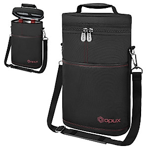 OPUX 2 Bottle Wine Carrier Tote, Insulated Leakproof Wine Cooler Bag, Wine Travel Bag Tote for Picnic BYOB Beach, Portable Wine Bottle Carrying Case, Gift for Wine Lover Women Men Christmas, Black