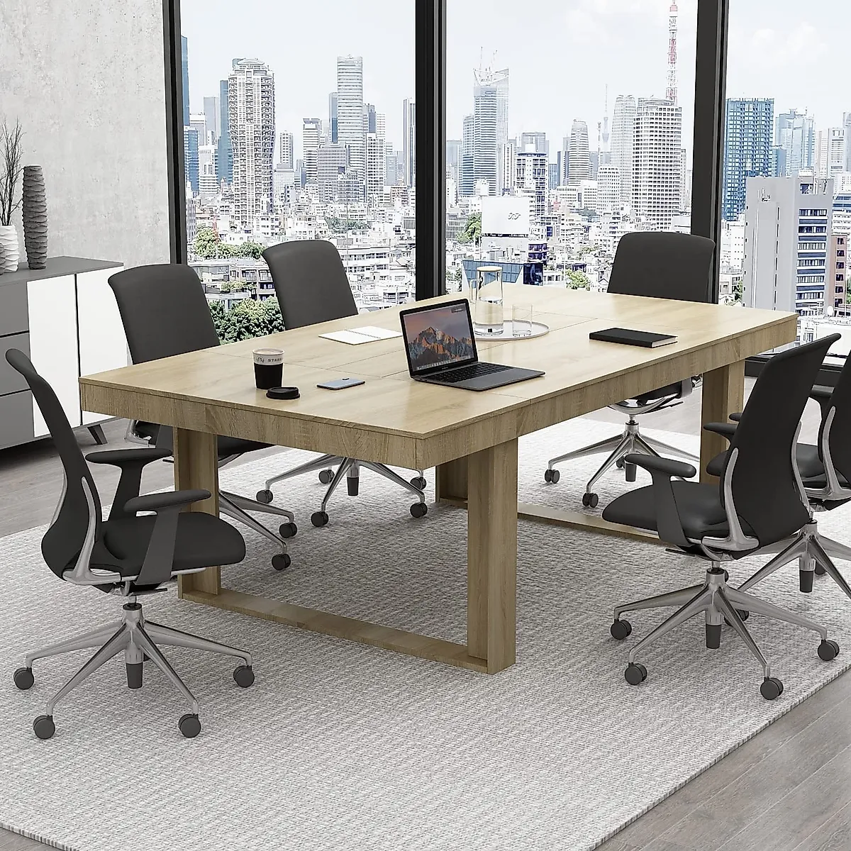 ECACAD 7FT Conference Table for 6-8 People, Large Rectangular Meeting Table, Modern Seminar Table for Office Meeting Conference Room, Brown (86.6”L x 47.2”W x 29.4”H)