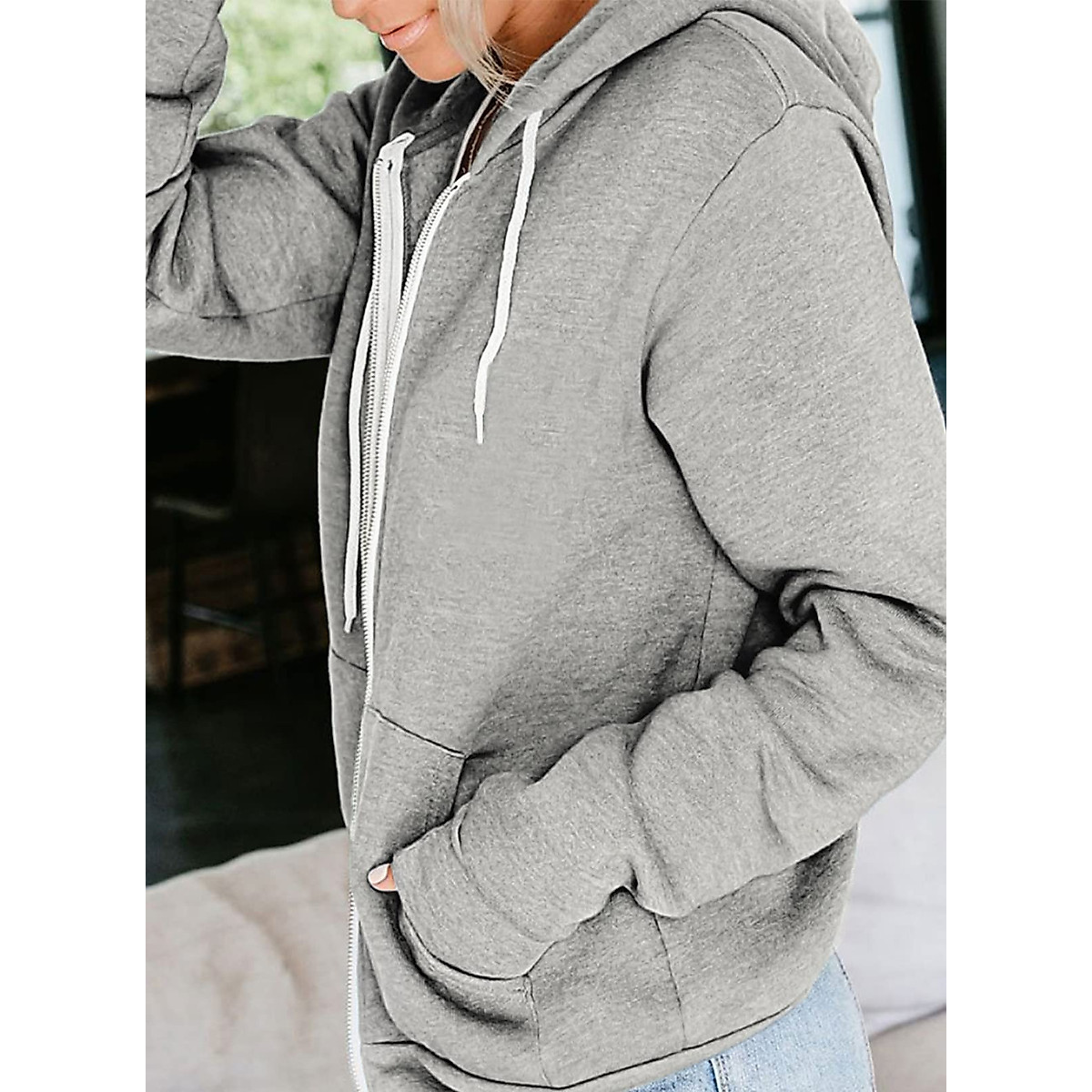 Dokotoo Women's Fall Solid Color Oversized Full Zip Up Hoodie Long Sleeve Plus Size Ladies Hooded Gray Sweatshirts Pockets Jacket Coat for Women Teen Girls 2024 Fashion Casual Large