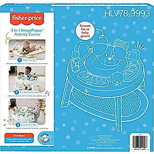 Fisher-Price Baby To Toddler Toy 3-In-1 Snugapuppy Activity Center and Play Table with Lights Sounds and Developmental Activities