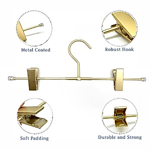 Koobay 11.8" Gold Matt Aluminium Metal Bottom Clips Pants Trousers Clothes Hangers,10 Pack Heavy Duty Space Saving Durable Adjustable Clips Legging Organizer,Toddler Infant Hangers Shirts Newborn