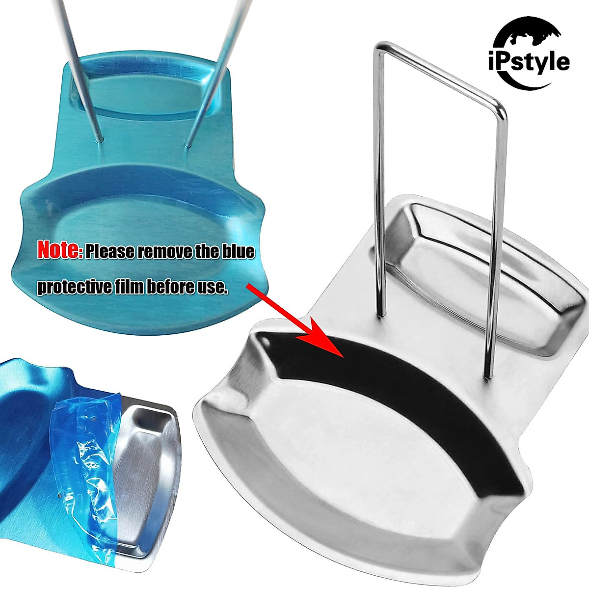 iPstyle Pan Lid Holder Spoon Rest for Pots and Pans Progressive Lid and Spoon Shelf 304 Stainless Steel Pan Lid Organizer Kitchen Decor Tool (Holder)