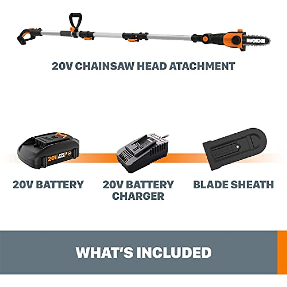 WORX WG349 20V Power Share 8" Pole Saw with Auto Tension