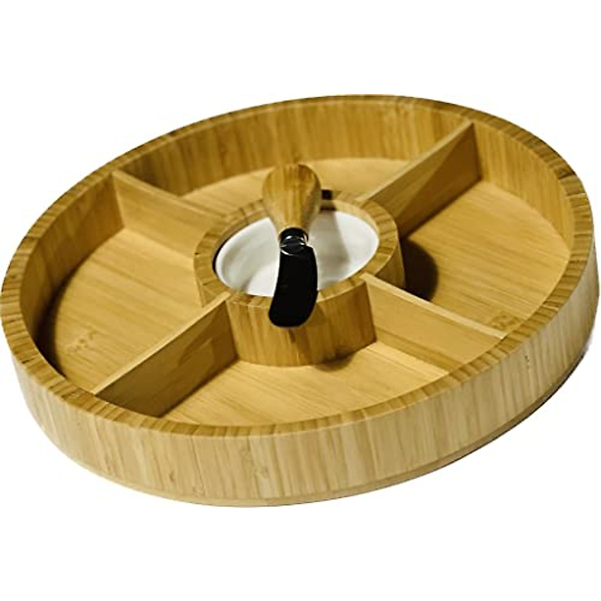 ProSky Chips and Dip Serving Dish, Bamboo Chip and Dip Platter with Dip Cup for Salsa and Spreader Knife, Chip and Dip Bowl Wood, Taco Dip Tray, Appetizer Serving Set, Dip Bowls and Tray Set
