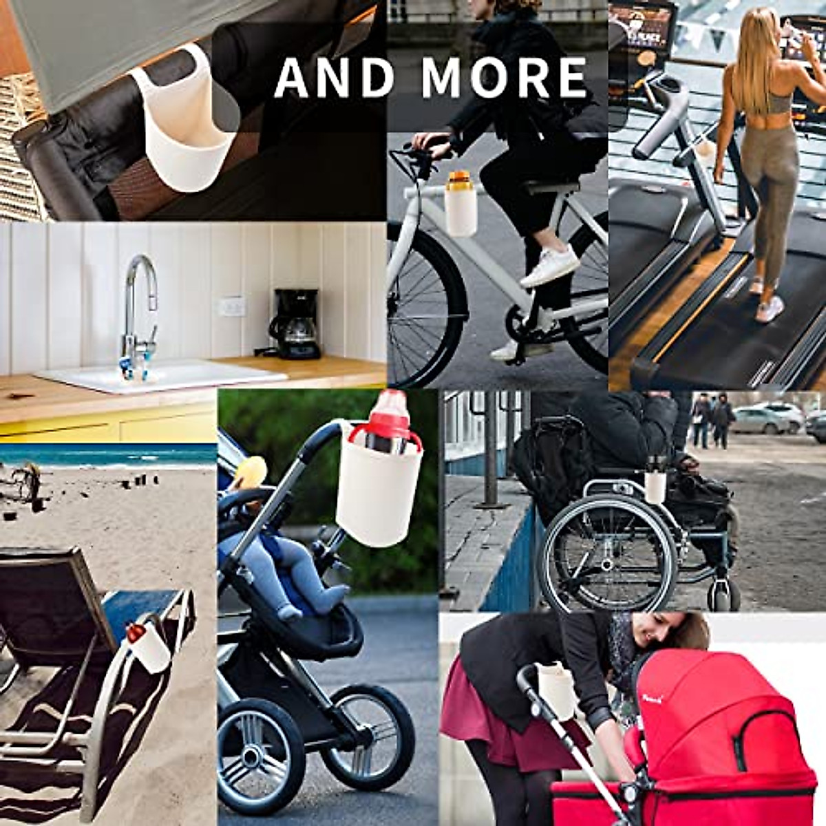 Stroller Organizer with Cup Holder, Universal Stroller Cup Holder for Wheelchair, Plus Size, Measures 12"x 3.6"x 3.8", Suitable for Camping Chair, Lawn Chair, Bike, Treadmill, Bathroom - Milky White