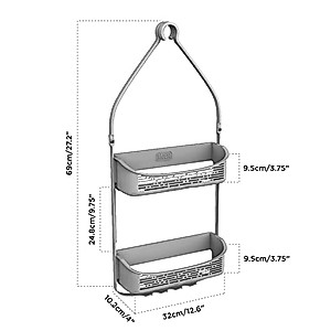BLACK+DECKER 2-Way Convertible Hanging Anti-Swing Shower Caddy, 2 Way Adjustable Arm, Over The Door, Loofah & Razor Hooks, Storage & Organization, Large and Small Bottles and More, Grey