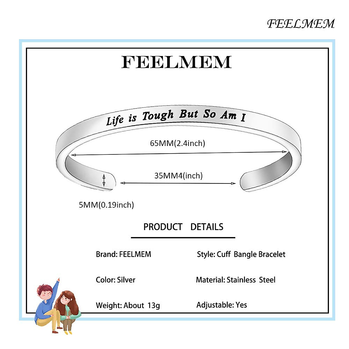 FEELMEM Depression Awareness Recovery Gift Life Is Tough But So Am I Keychain Prevention Awareness Mental Health Awareness Jewelry Inspirational Gifts For Family Best Friend (cuff - silver)