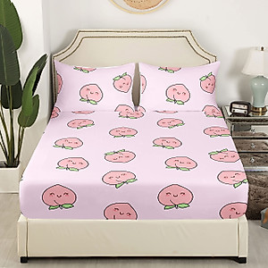 Erosebridal 7 Pieces Peach Bedding Set: Duvet Cover+Bed Sheets (Queen Size)