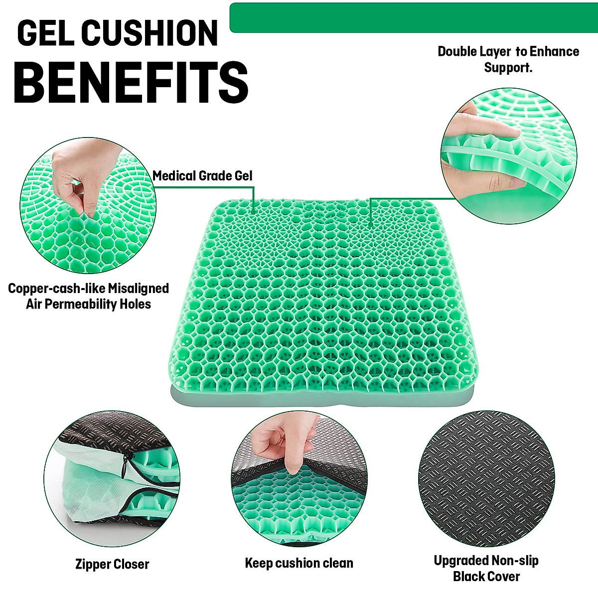 SIXAQUAE Fourth Generation Plus Gel Egg Seat Cushion for Wheelchair Long Sitting,Double-layer layer chair cushions for Office Chair and truck drivers.Back, Sciatica, Hip, Tailbone Pain Relief Cushion.