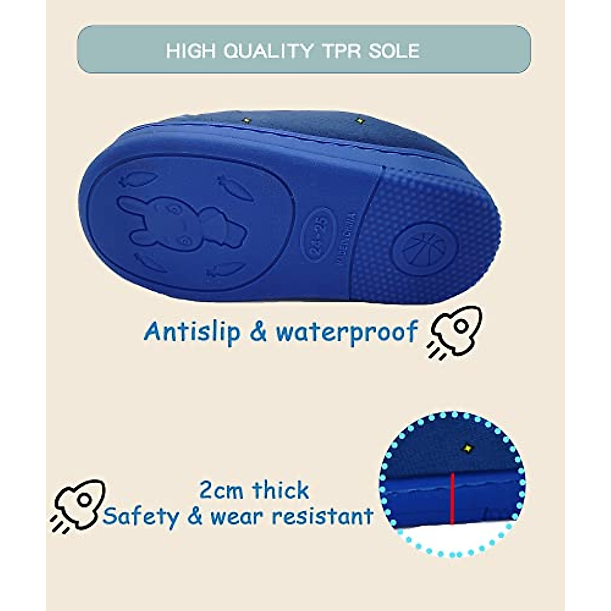 SEBELLST Baby Infant Slippers for Boys Toddler Slippers Kids Warm Fuzzy Slide Cute Cartoon Non Slip Winter Plush Indoor House Shoes Slippers (Blue, 3-4 Years Old)