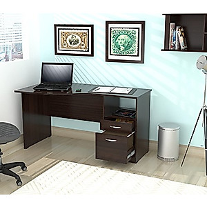 Inval America Curved Top Desk, Espresso-Wenge/Silver