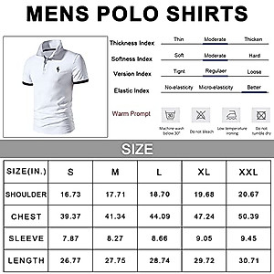 CEHT Mens Polo Shirts Short Sleeve Cotton Golf Polo Shirts for Men Slim Fit Casual Tops White