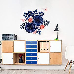 Fonder Mols Giant 3D Paper Flowers Decorations for Wall (Navy Blue & Pink, Set of 16), Baby Boy Shower, Nautical Wedding & Bridal Shower, Shark Birthday Party Photobooth Backdrop(NO DIY)