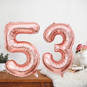 YFHVJTKO 40 Inch Number 53 Foil Balloons 53th Celebration Decorations for Happy 53th Birthday Party Wedding Bridal Shower Engagement Photo Shoot Anniversary Decoration, Number 53 Rose Gold Balloon