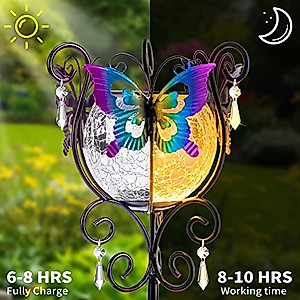 Garden Decor Solar Lights Outdoor, 2pcs Solar Garden Lights Metal Scepter Butterfly Art, Waterproof Yard Stake for Spring Decoration, Patio, Pathway, Lawn