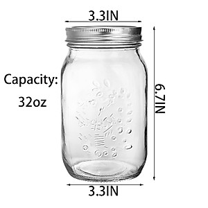 Cedilis 12 Pack Wide Mouth Mason Jars, 32 oz Glass Canning Jar with Lids and Bands, Clear Quart Mason Jars for Preserving Fruits, Vegetables, Pickles, Tomato Juices and Sauces