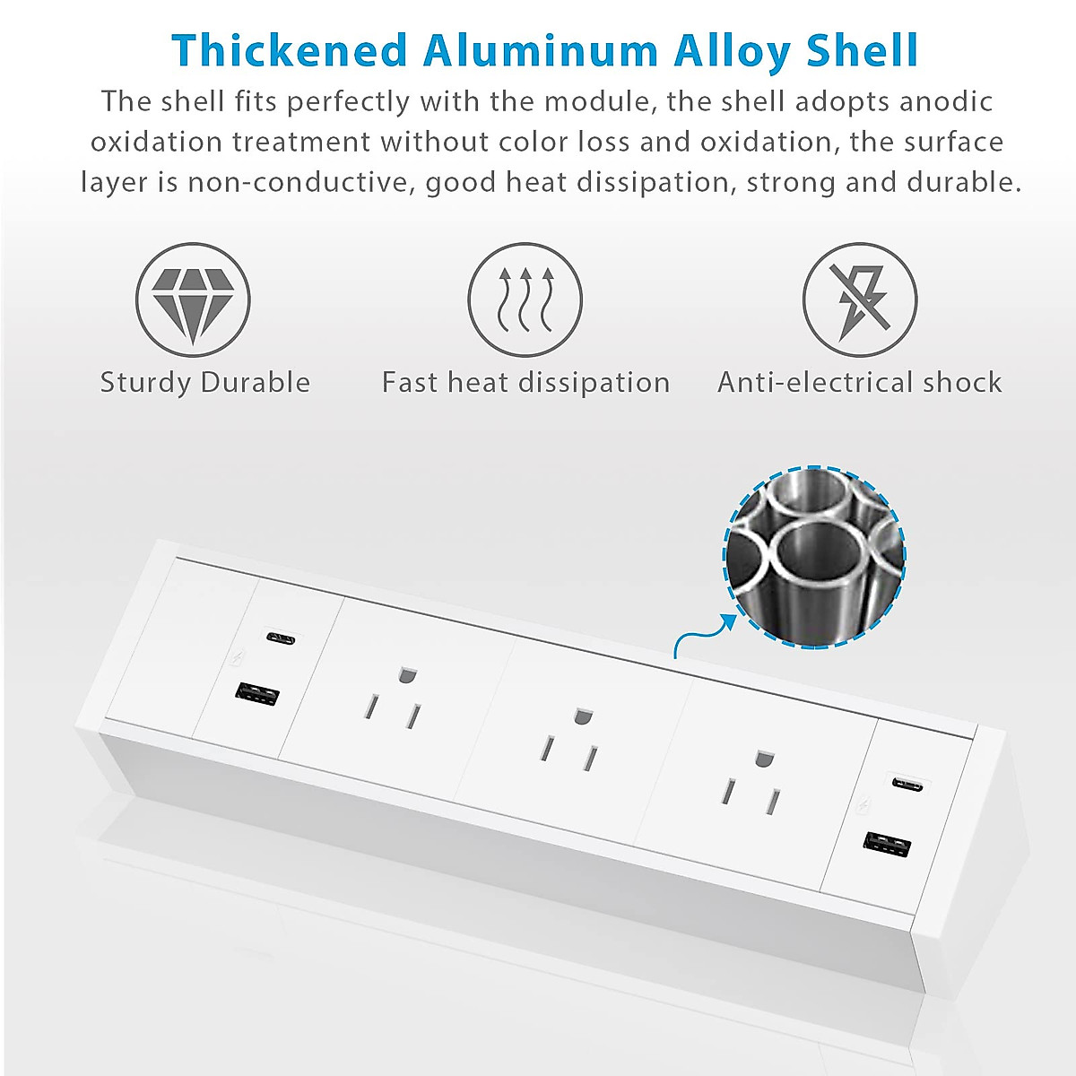 Desk Clamp Power Strip, 1875W Desktop Power Strip for Desk Edge Mount, 2 USB A, 2 USB C Ports, 3 AC Outlets Widely Spaced Desk Outlet Station, Fast Charging Ports, Table Desk Outlet for Home, Office.