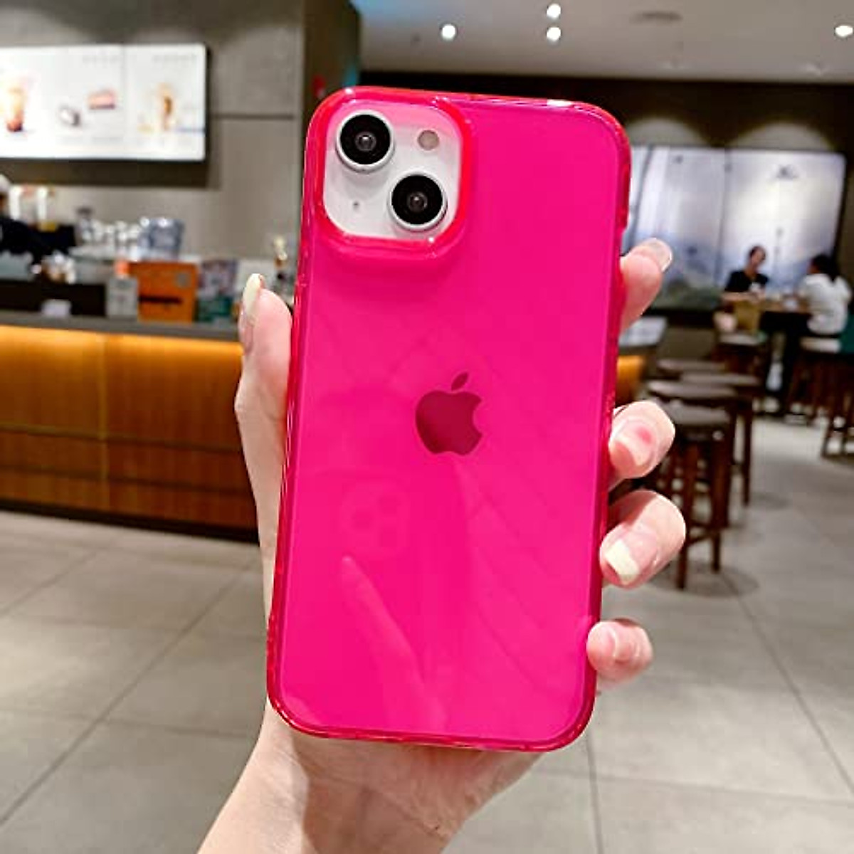 OWLSTAR Cute Neon for iPhone 14 Case & iPhone 13 Case Clear, Flexible Slim TPU Shockproof Transparent Bumper Protective Phone Case for Women and Girls (Hot Pink)