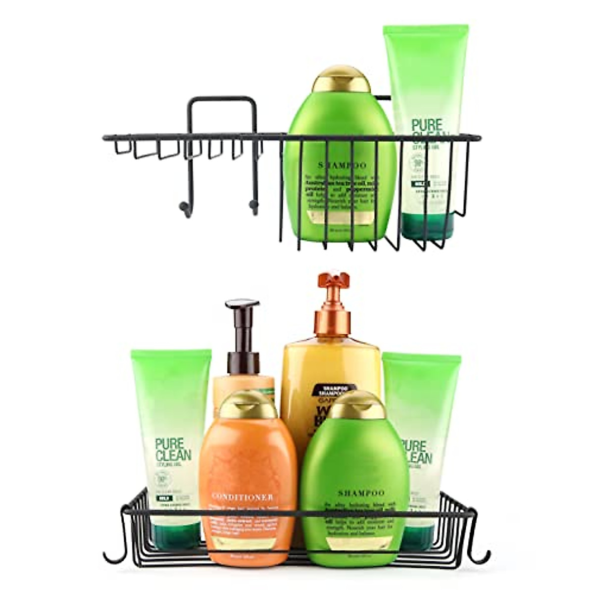 Shower Caddy Basket Shelf, Bath Accessories , Shampoo Holder Organizer No Drilling Wall Mounted Adhesive Bathroom Storage Black Stainless Steel (Black) - 2 Pack