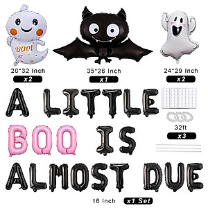 Halloween Baby Shower Party Decorations for Girl,White Pink and Black A Little Boo is Almost Due Baby Shower Foil Balloon,Ghost Bat Balloon for Girls Baby Shower Theme Birthday Party Decor