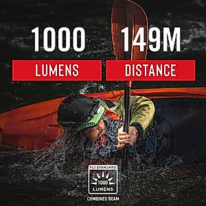 Coast WPH30R 1000 Lumen Waterproof Ultra Bright IP68 USB Rechargeable-Dual Power Headlamp, 5 Modes with Spot and Flood Beams, Blue/Black