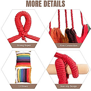 Tangkula Hanging Hammock Chair, Hanging Swing Chair with 2 Pillows, Wood Support Bar, Handmade Cotton Rope Hanging Seat for Indoor Outdoor, Ideal for Bedroom, Patio, Yard, Garden