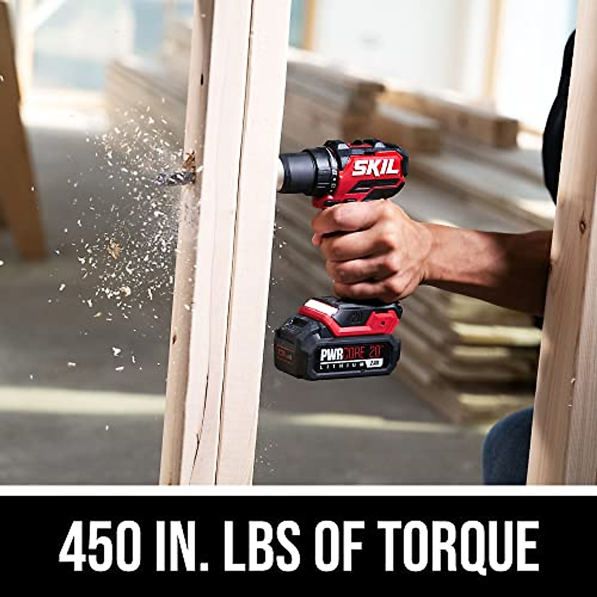 SKIL PWR CORE 20 Brushless 20V 1/2 In. Compact Varible-Speed Drill Driver Kit with 1/2'' Single-Sleeve, Keyless Ratcheting Chuck & LED Worklight Includes 2.0Ah Battery and PWR JUMP Charger-DL6293B-10