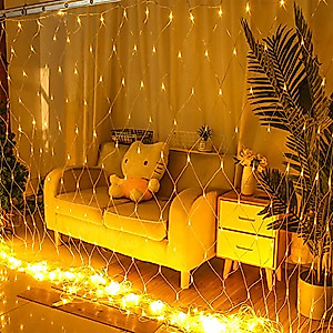 Yeghujar Christmas LED Net Lights, 390 LED 11.8ft x 5ft 8 Modes Mesh Fairy String Lights, Xmas Decorative Lights for Christmas Trees, Bushes, Weddings, Garden, Indoor Outdoor Decorations (Warm White)