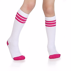 juDanzy Baby, Toddler & Kids Knee High Tube Socks For Boys & Girls With Grips (6-10 Years (Size 1-4, White/Pink)
