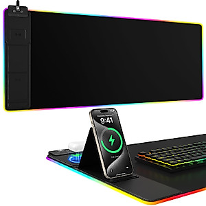 Wireless Charging Mouse Pad, Large Desk Mat Gaming Mouse Pad, Extended Mouse Pads for Desk, Long Desk Pad with Anti-Slip Rubber Base Computer Mousepad Keyboard Pad Desk Writing Pad for Home Office
