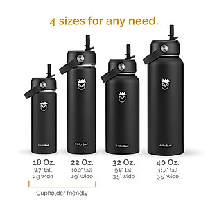 Motionbud 32 Oz. Water Bottle | Stainless Steel, Vacuum Insulated, Leak Proof Water Bottles | Wide Mouth, 3 Lids (Chug, Flip & Straw Lid) | Black