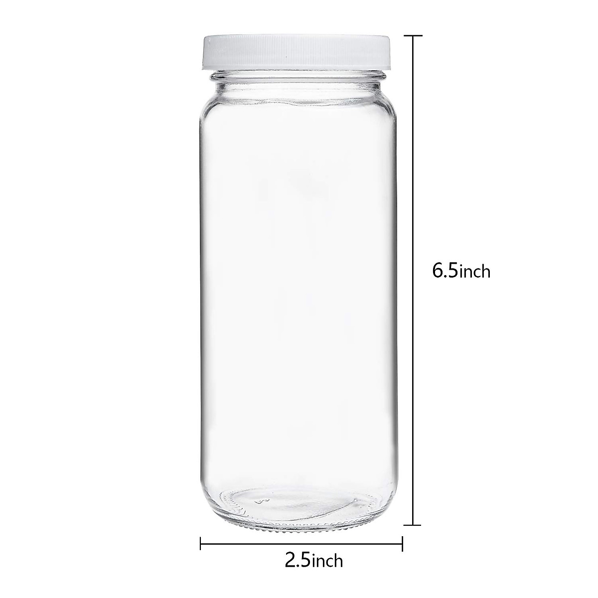 Suwimut 16 Pack Glass Juicing Bottles, 16oz Reusable Glass Drinking Bottle Jar Clear Glass Water Bottle with Plastic Airtight Lids for Juice, Smoothies, Tea, Milk, Kombucha, Beverages